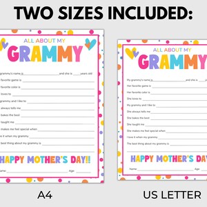 All About My Grammy Printable Grandma Mother's Day Gift - Etsy