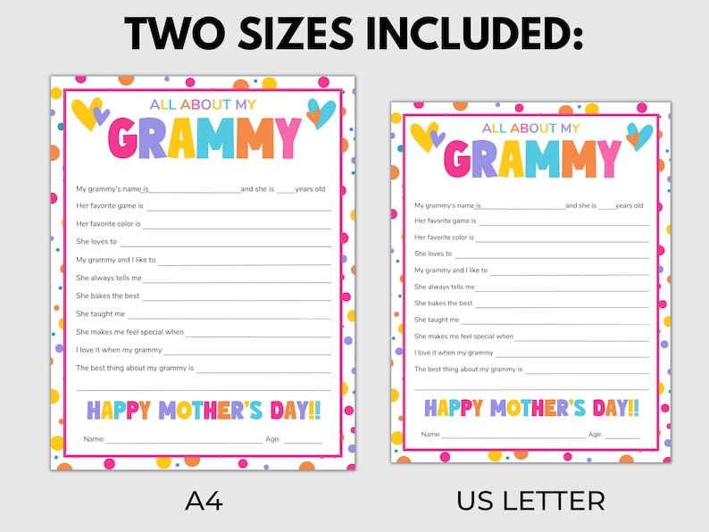 All About My Grammy Printable Grandma Mother's Day Gift - Etsy