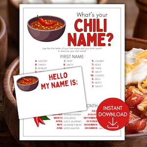 What's Your Chili Name Game, Chili Cookoff Party Game, Chili Cook-off ...