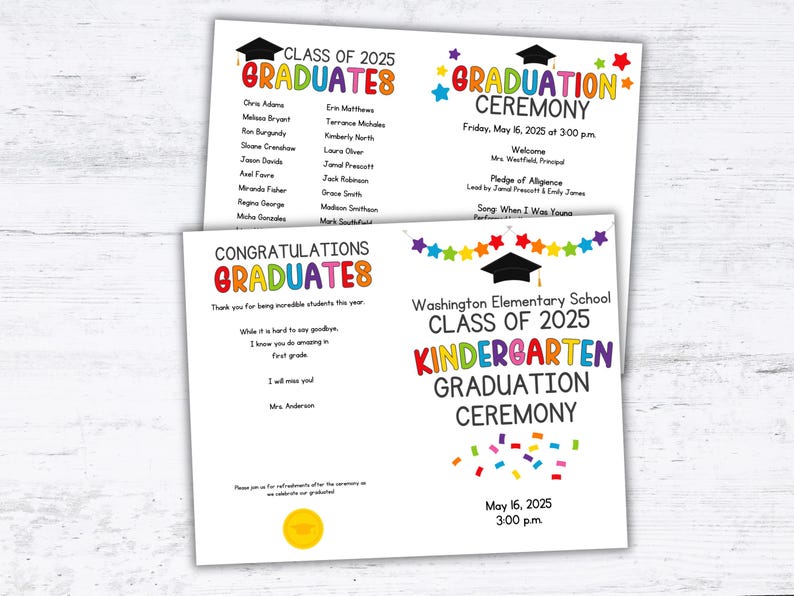 Kindergarten Graduation Program Template, Graduation Program for ...