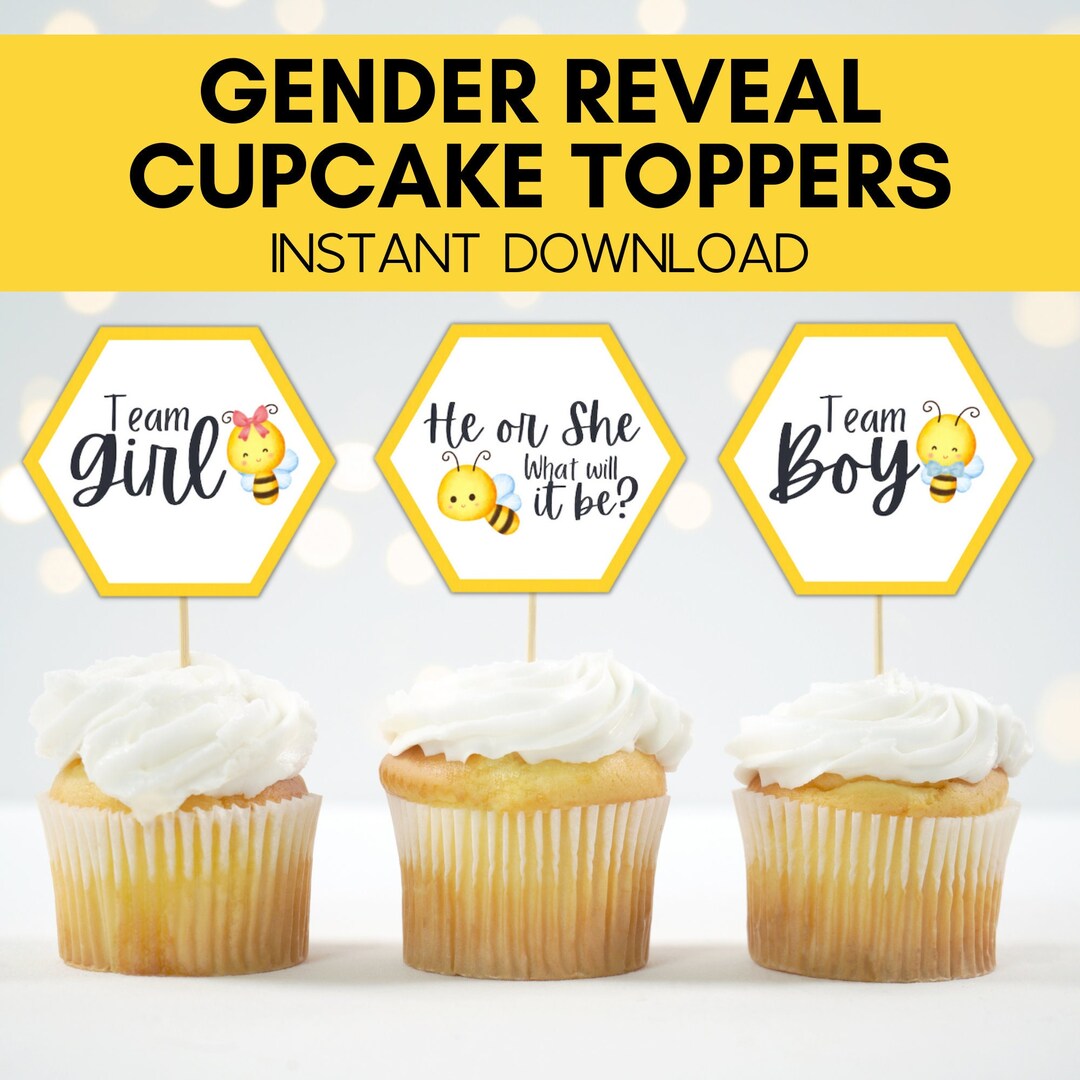 Printable Bee Gender Reveal Cupcake Topper, What Will Baby Bee, Bee ...