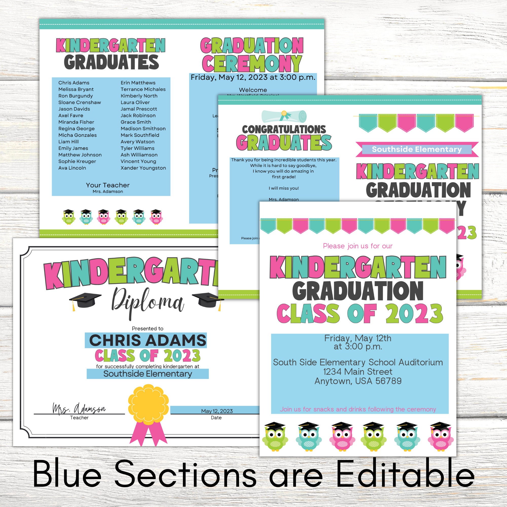 Kindergarten Graduation Templates Graduation Program - Etsy