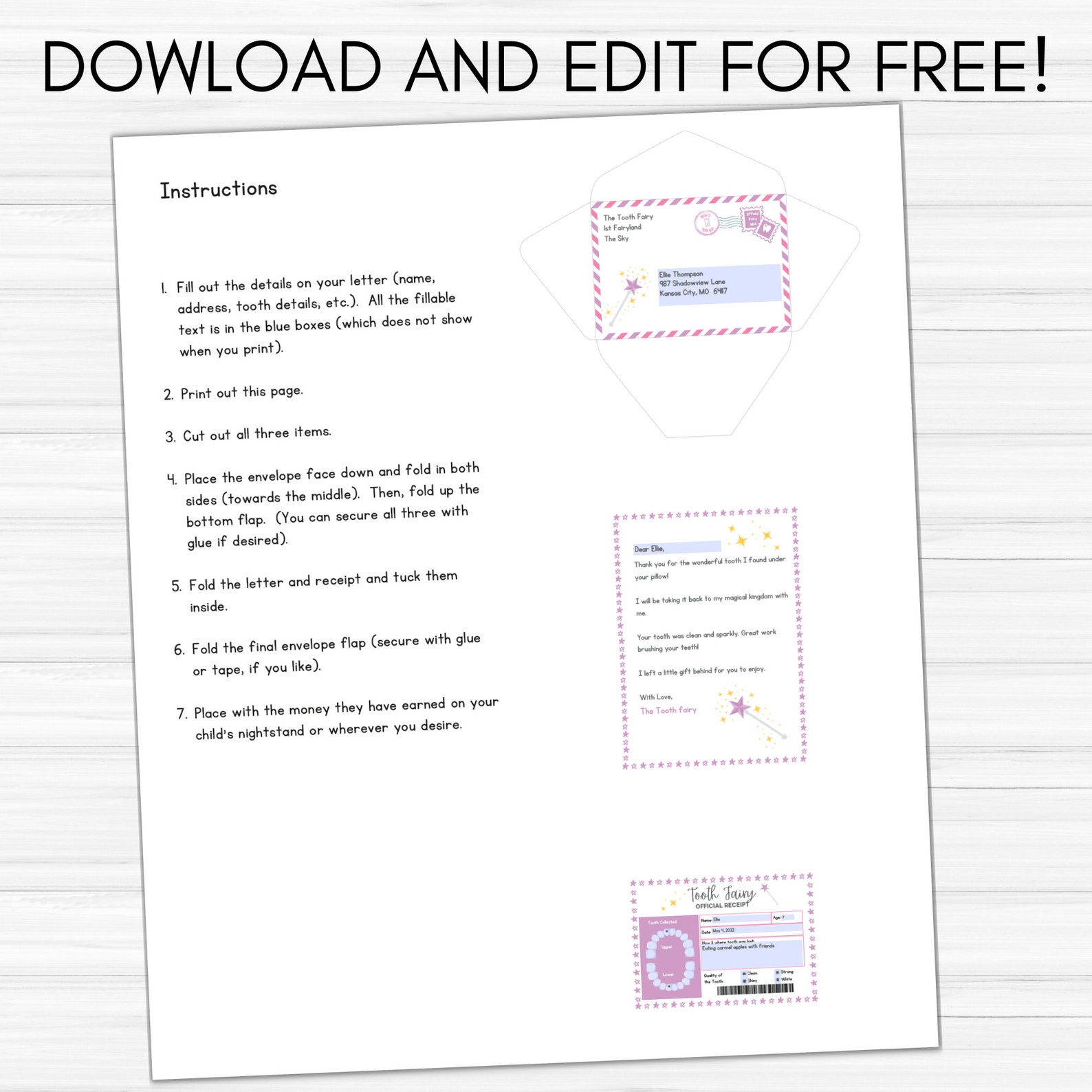 Mini Tooth Fairy Letter, Printable Tooth Fairy Receipt, Printable Tooth ...