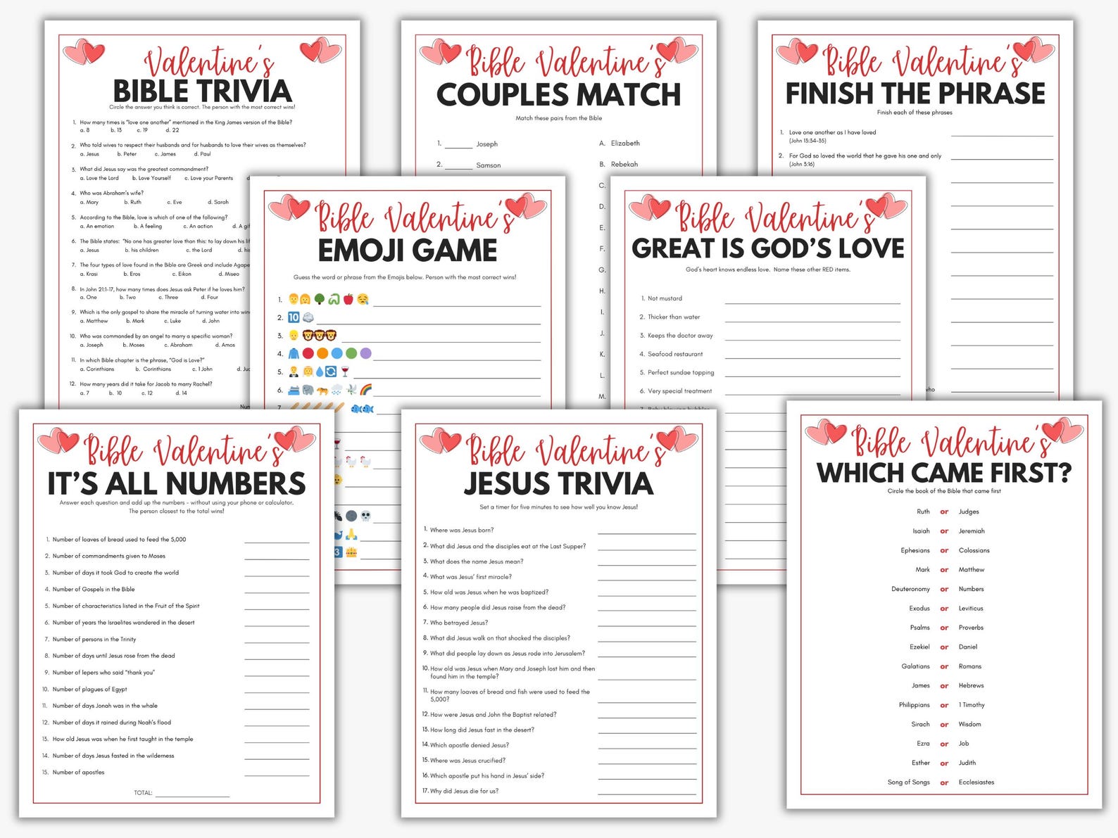 Valentine's Bible Games Bundle, Christian Valentine's Games, Sunday ...