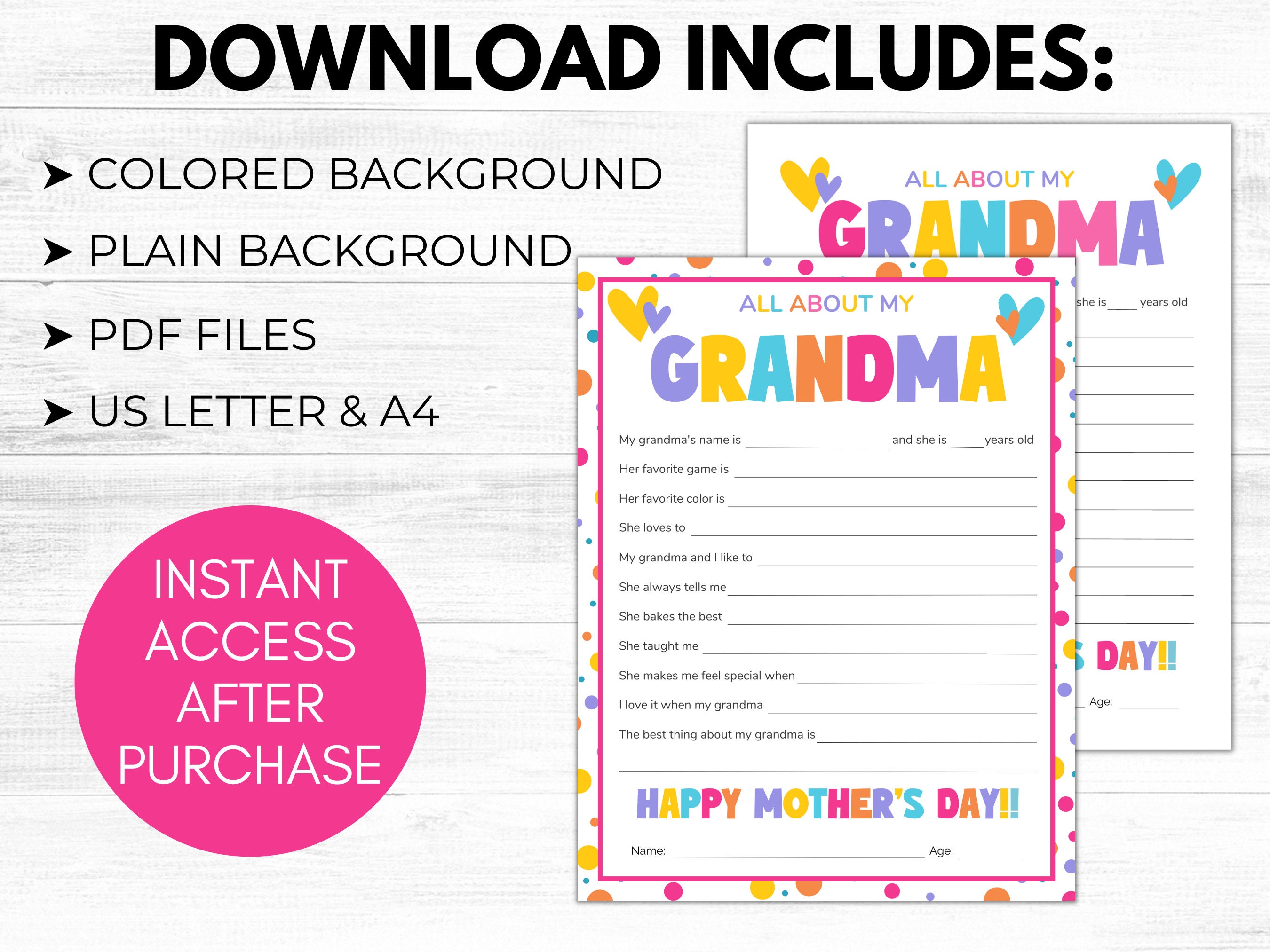 All About My Grandma Printable Grandma Mother's Day Gift - Etsy