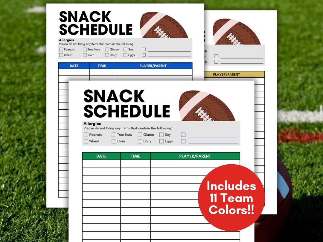 Football Snack Schedule Signup, Football Snack Signup Sheet, Team Mom ...