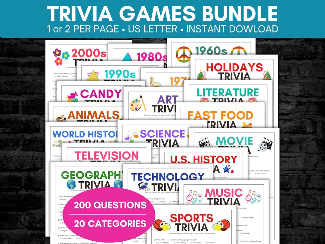 Pub Trivia Games Bundle, Trivia Night Games, Family Game Night, Trivia ...