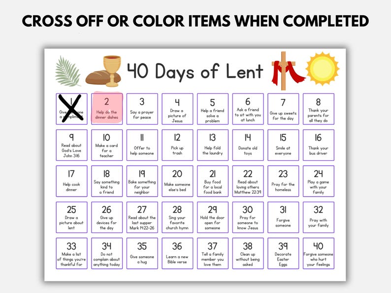 Lent Calendar 2026, Kids Easter Countdown Calendar, 40 Days of Prayer ...