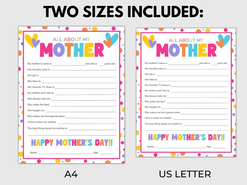 All About My Mother Printable, Mother's Day Gift, All About Mom ...