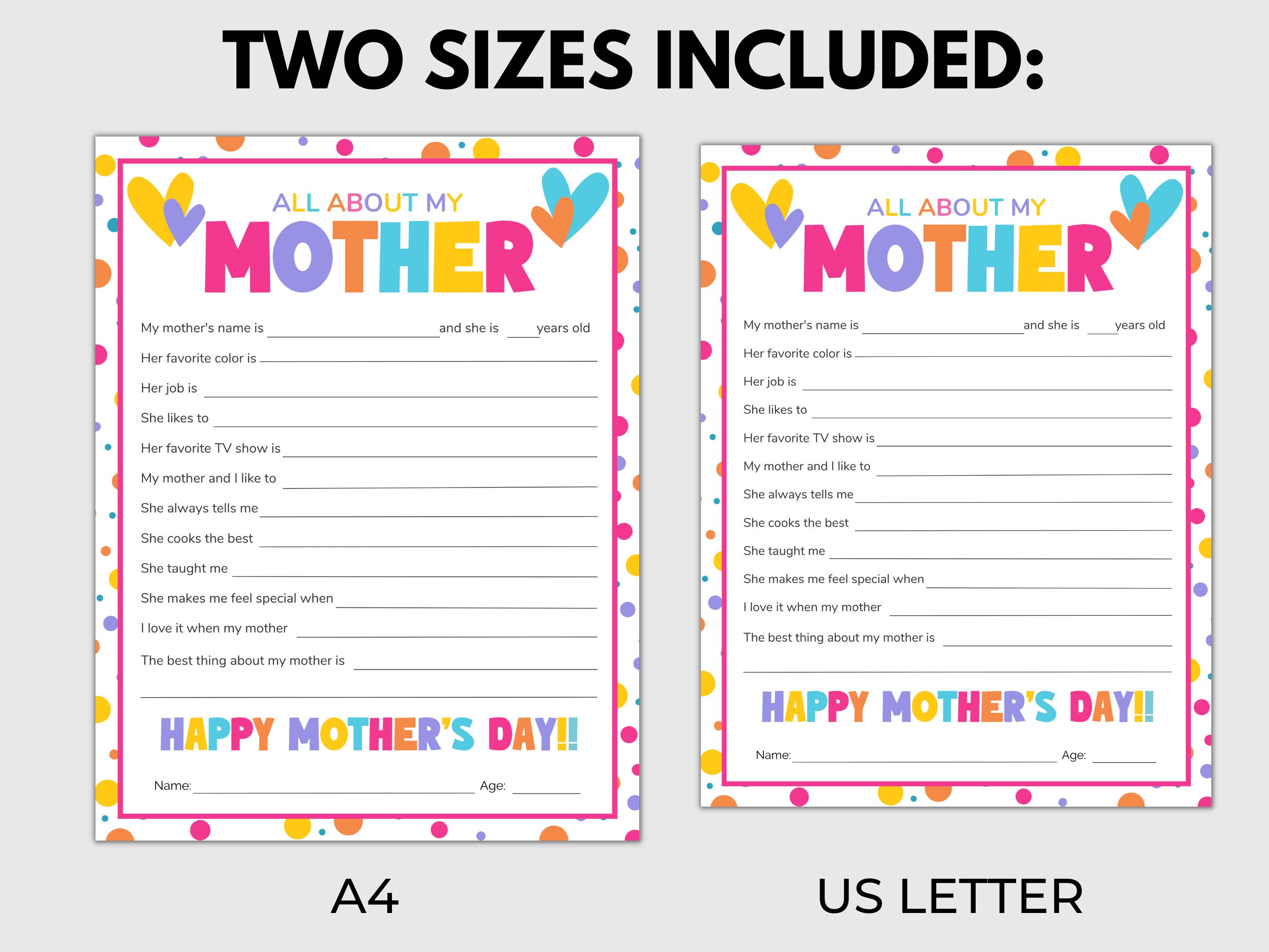 All About My Mother Printable, Mother's Day Gift, All About Mom ...
