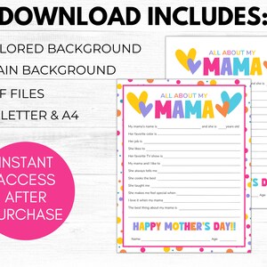 All About My Mama Printable, Mother's Day Gift, All About Mom Keepsake ...