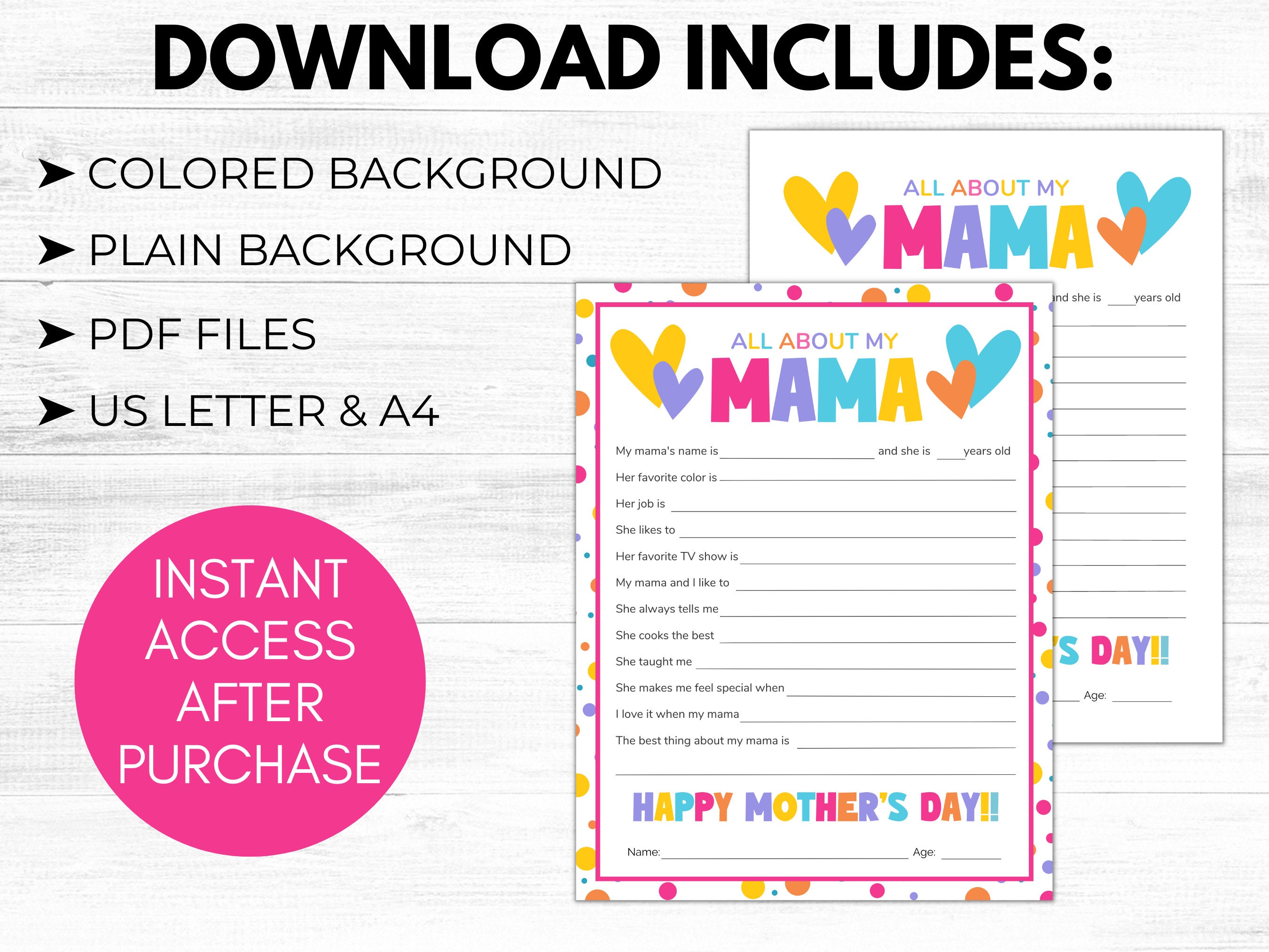 All About My Mama Printable, Mother's Day Gift, All About Mom Keepsake ...
