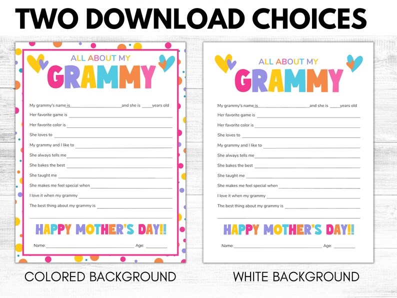All About My Grammy Printable Grandma Mother's Day Gift - Etsy
