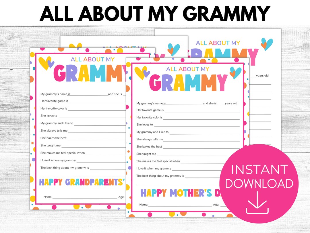 All About My Grammy Printable, Grandma Mother's Day Gift, All About ...
