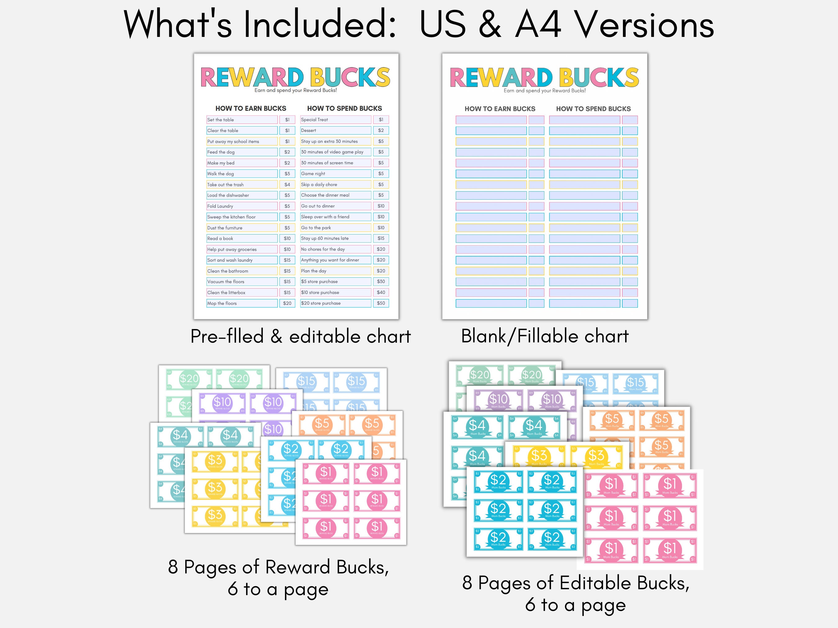 Editable Reward Bucks Printable, Chore Bucks, Printable Mom Bucks ...