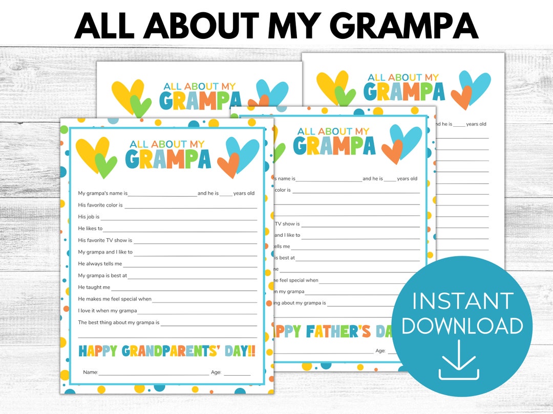 All About My Grampa Printable, Grandpa Father's Day Gift, All About ...