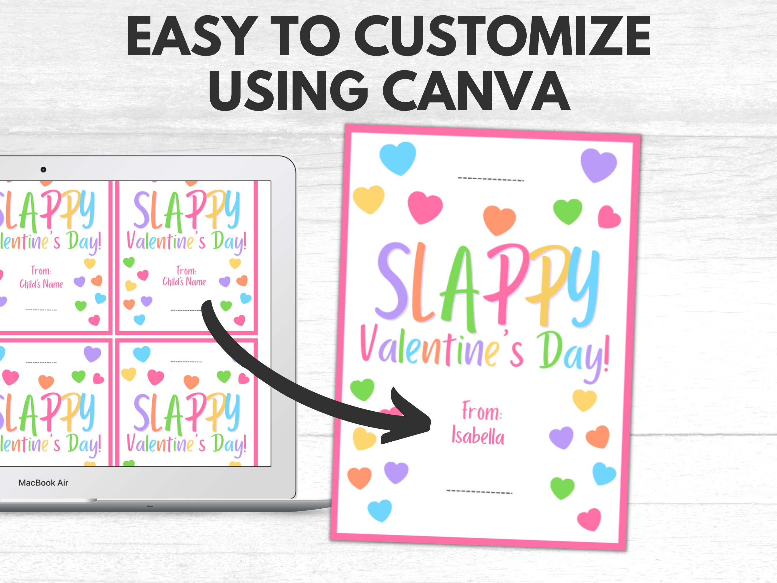 Editable Slap Bracelet Valentine Printable, Valentine's Day Gift Tag ...