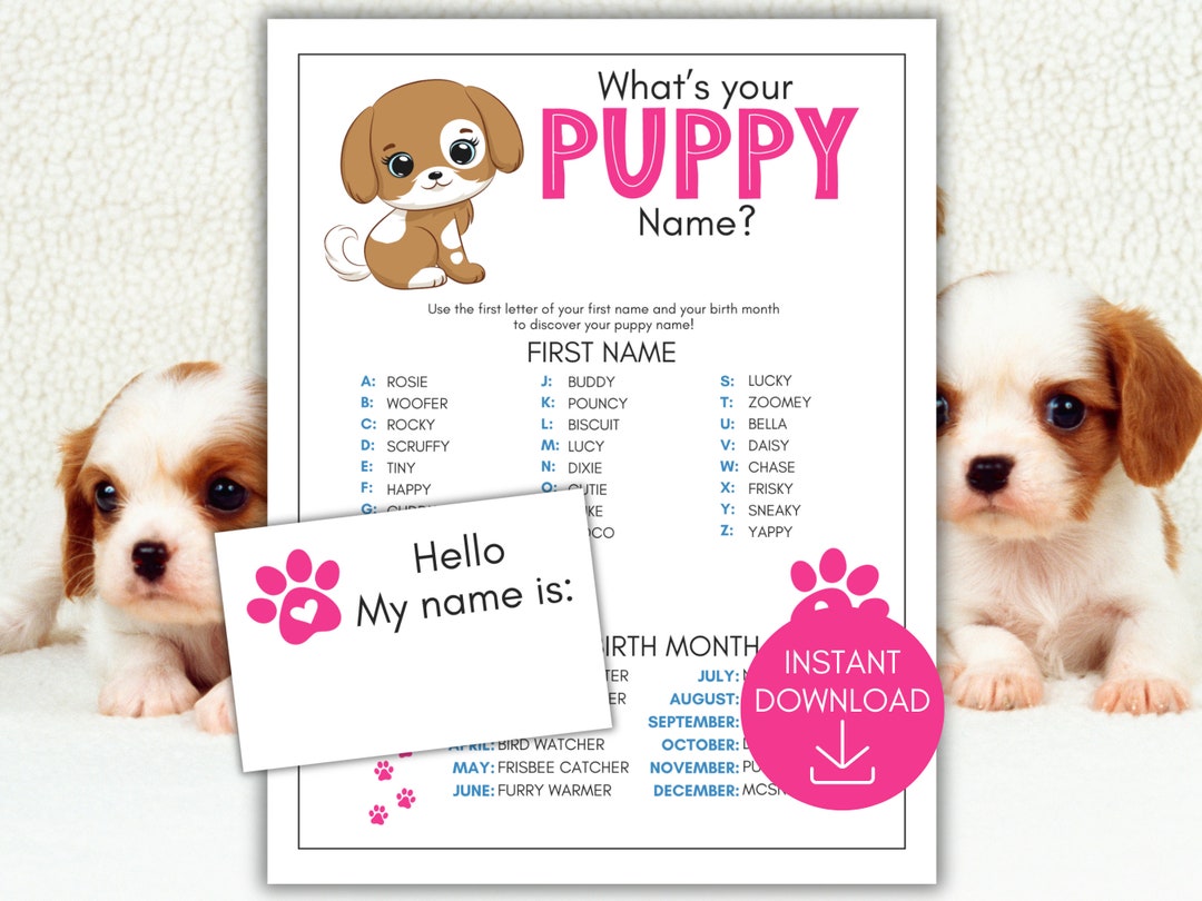What's Your Puppy Name Game With Sign and Name Tags, Puppy Birthday ...