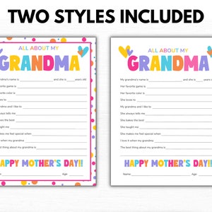 All About My Grandma Printable, Grandma Mother's Day Gift, All About ...
