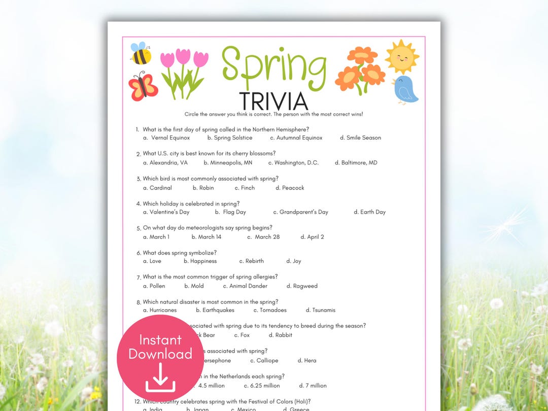 Spring Trivia Game, Springtime Quiz, Garden Party Game, Spring ...
