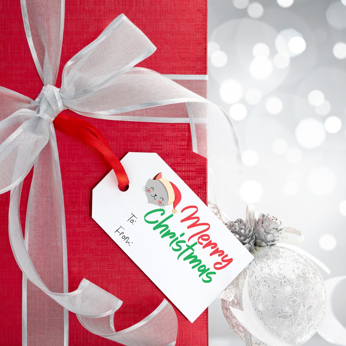 Printable Christmas Cat Gift Tags, Kitty Cat Gift Tags, Cat Lover Gift ...