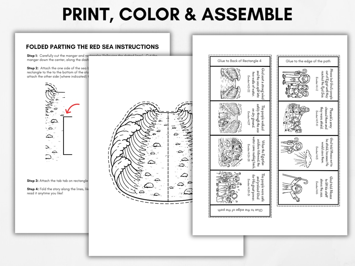 Moses Parting the Red Sea Bible Craft, Printable Bible Story Craft for ...