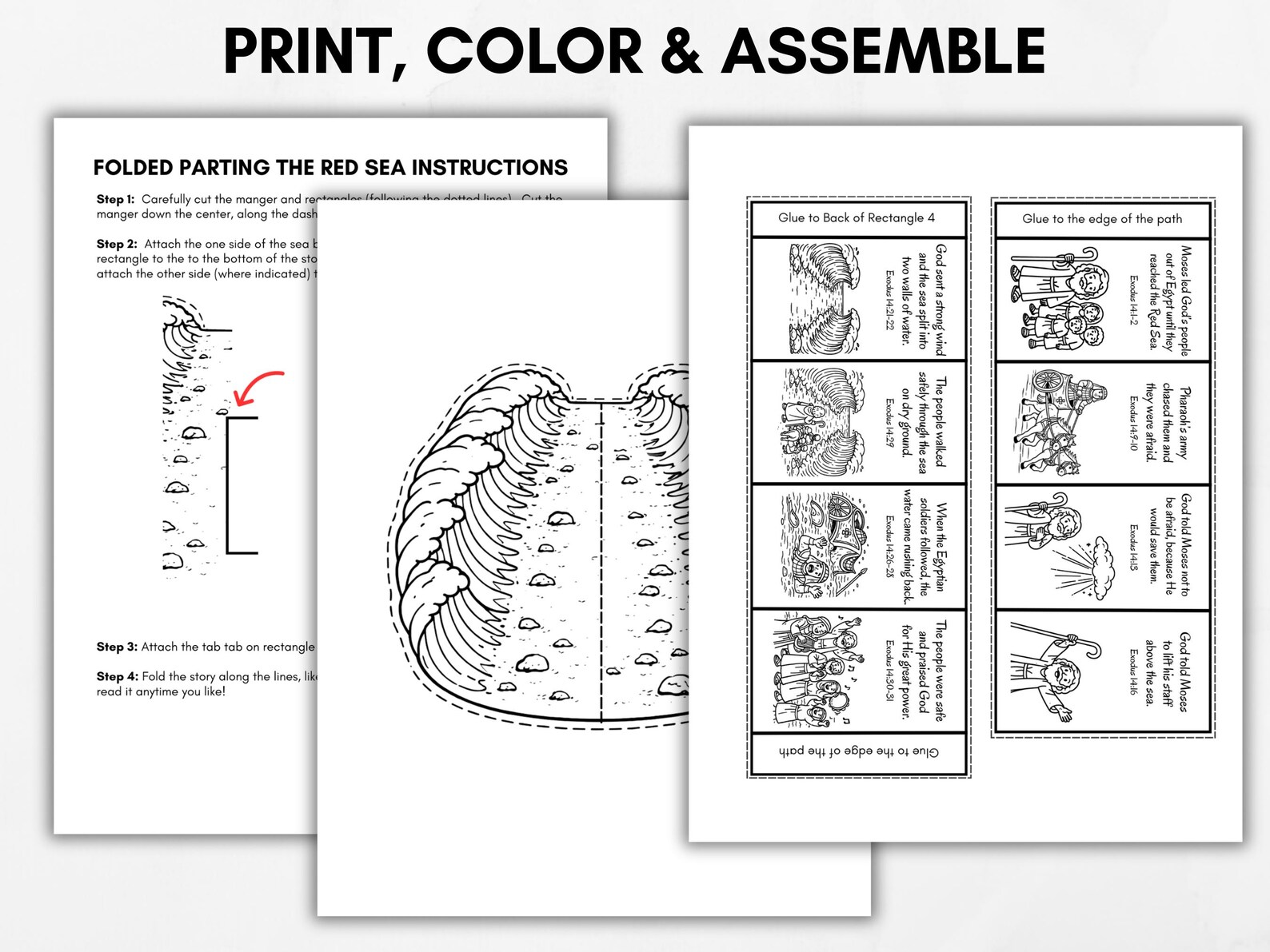 Moses Parting the Red Sea Bible Craft, Printable Bible Story Craft for ...