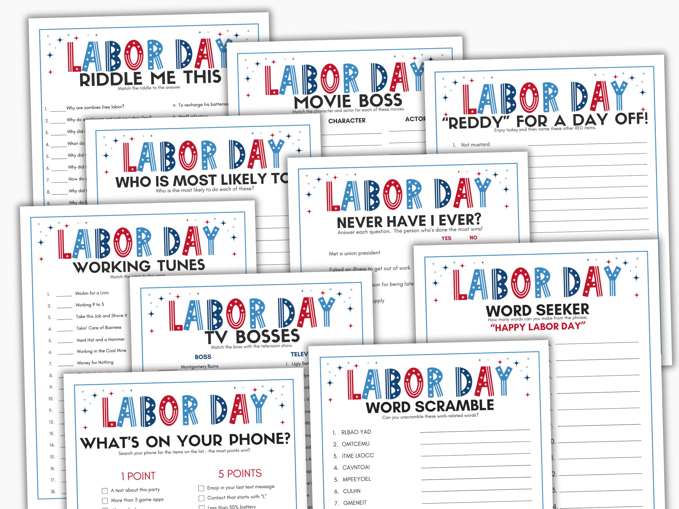 Labor Day Game Bundle, Labor Day Activities, Labor Day Trivia, Labor ...