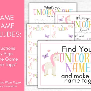 What is Your Unicorn Name Game, Unicorn Birthday Game, Unicorn Party ...