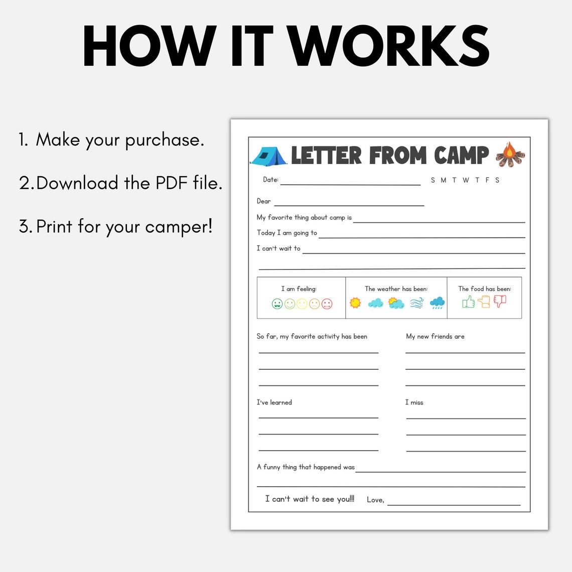 Printable Letter From Camp, Summer Camp Letter, Summer Camp Stationery ...