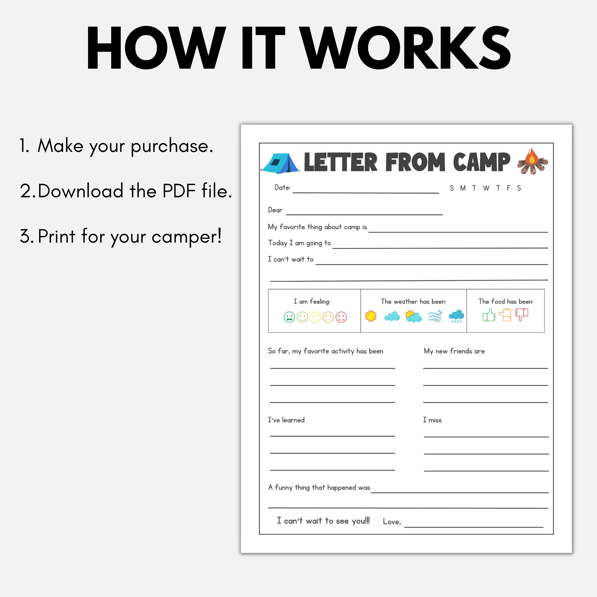 Printable Letter From Camp, Summer Camp Letter, Summer Camp Stationery ...