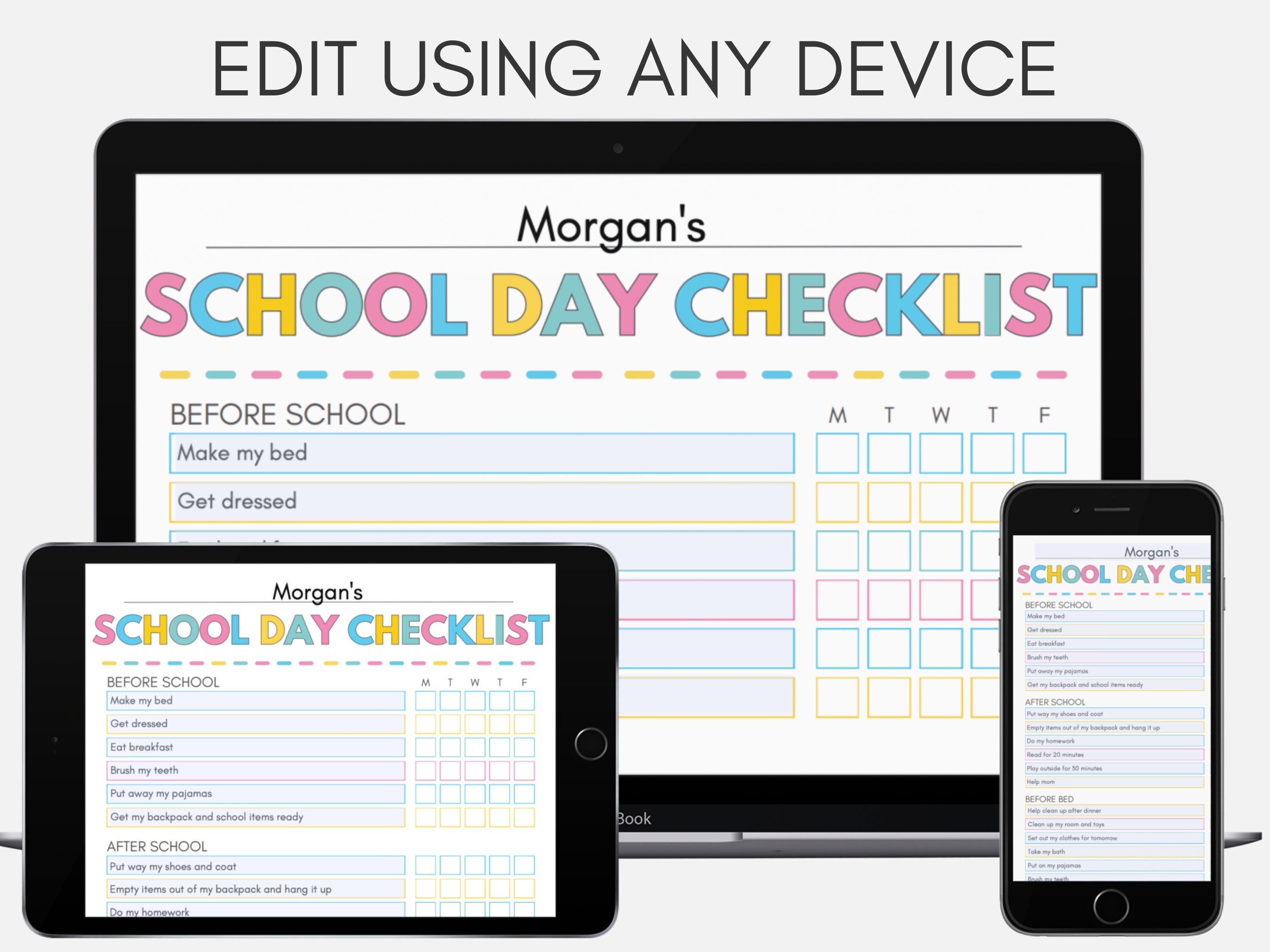 Kids Daily School Checklist, Kids Schedule, Kids Routine ...