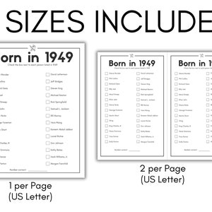 75th Birthday Party Games, Born in 1949 Game, 75th Birthday Games, 1949 ...