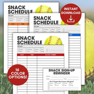Softball Snack Schedule, Softball Snack Sign up Sheet Template, Tball ...