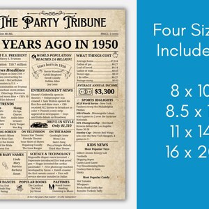 1950 Birthday Newspaper, 1950 Birthday Poster, 75th Birthday Gift, 1950 ...
