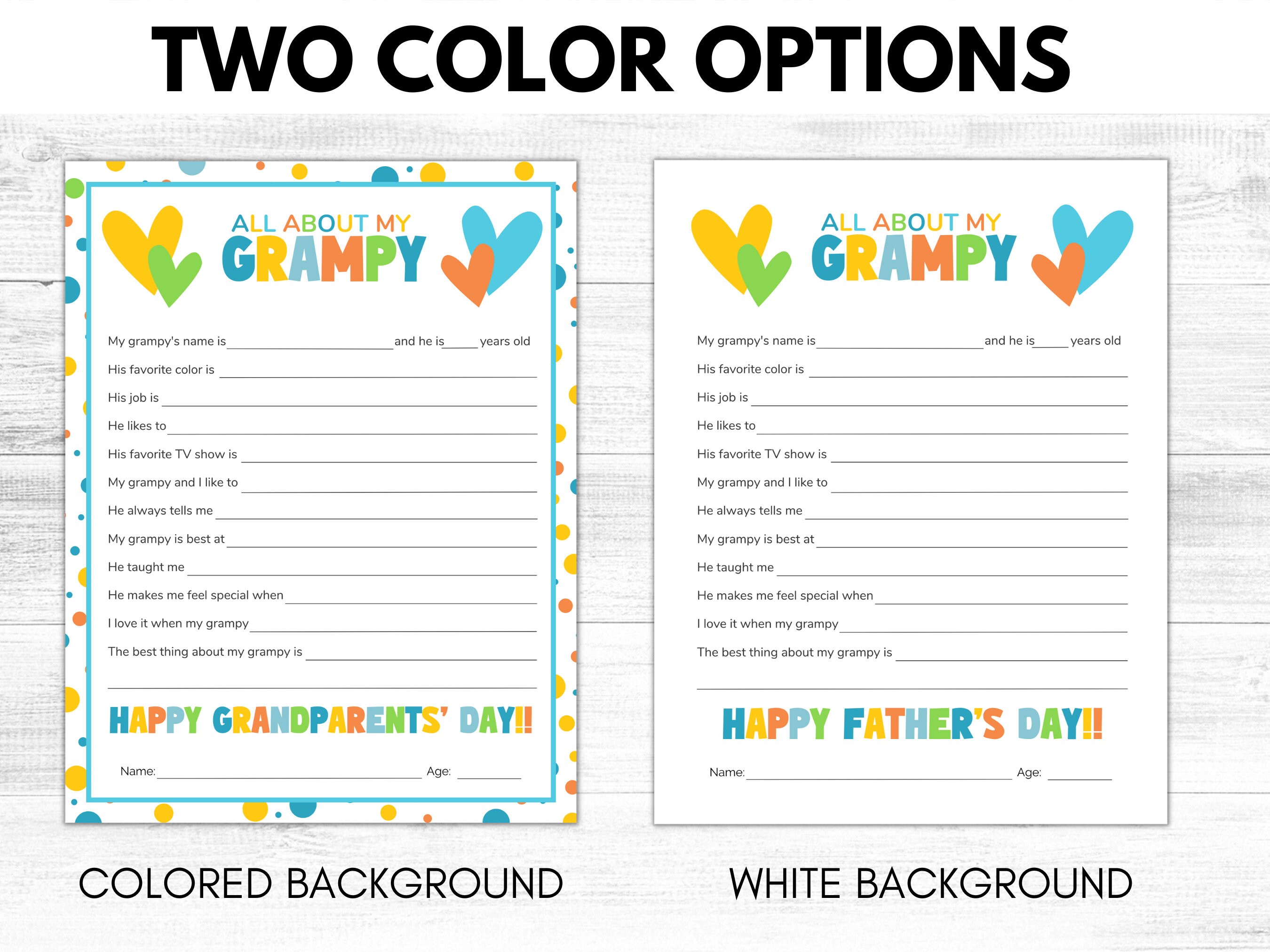 All About My Grampy Printable, Grandpa Father's Day Gift, All About ...