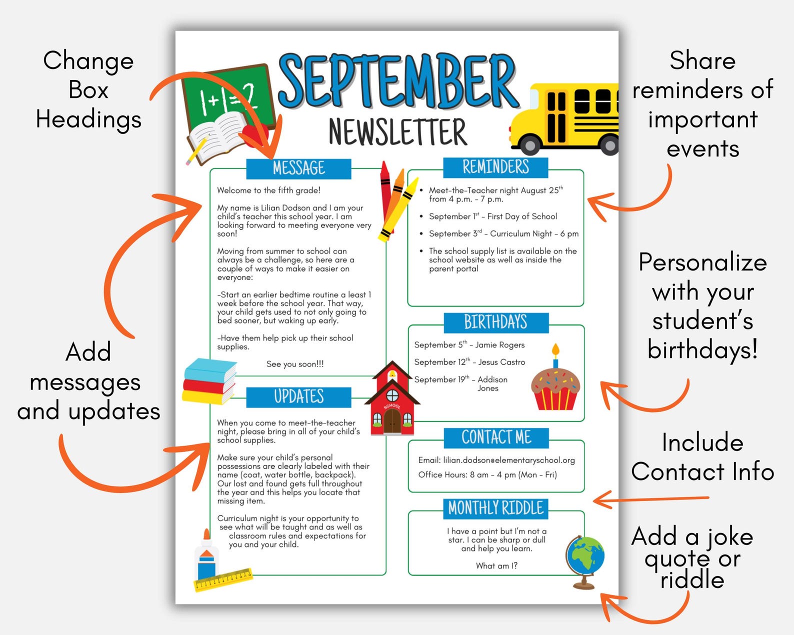 Back to School Newsletter Template, Back to School September Classroom ...