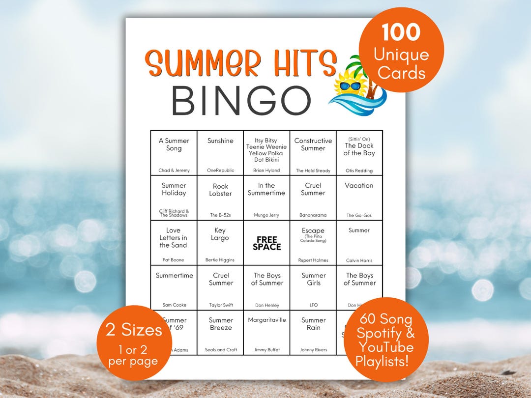 Summer Music Bingo, Summer Party Idea, BBQ Gathering Game, Family ...