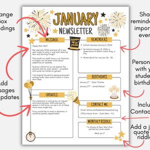 January Classroom Newsletter Template, New Year's Classroom Newsletter ...