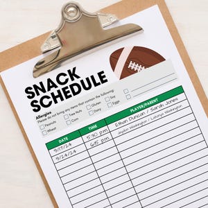 Football Snack Schedule Signup, Football Snack Signup Sheet, Team Mom ...