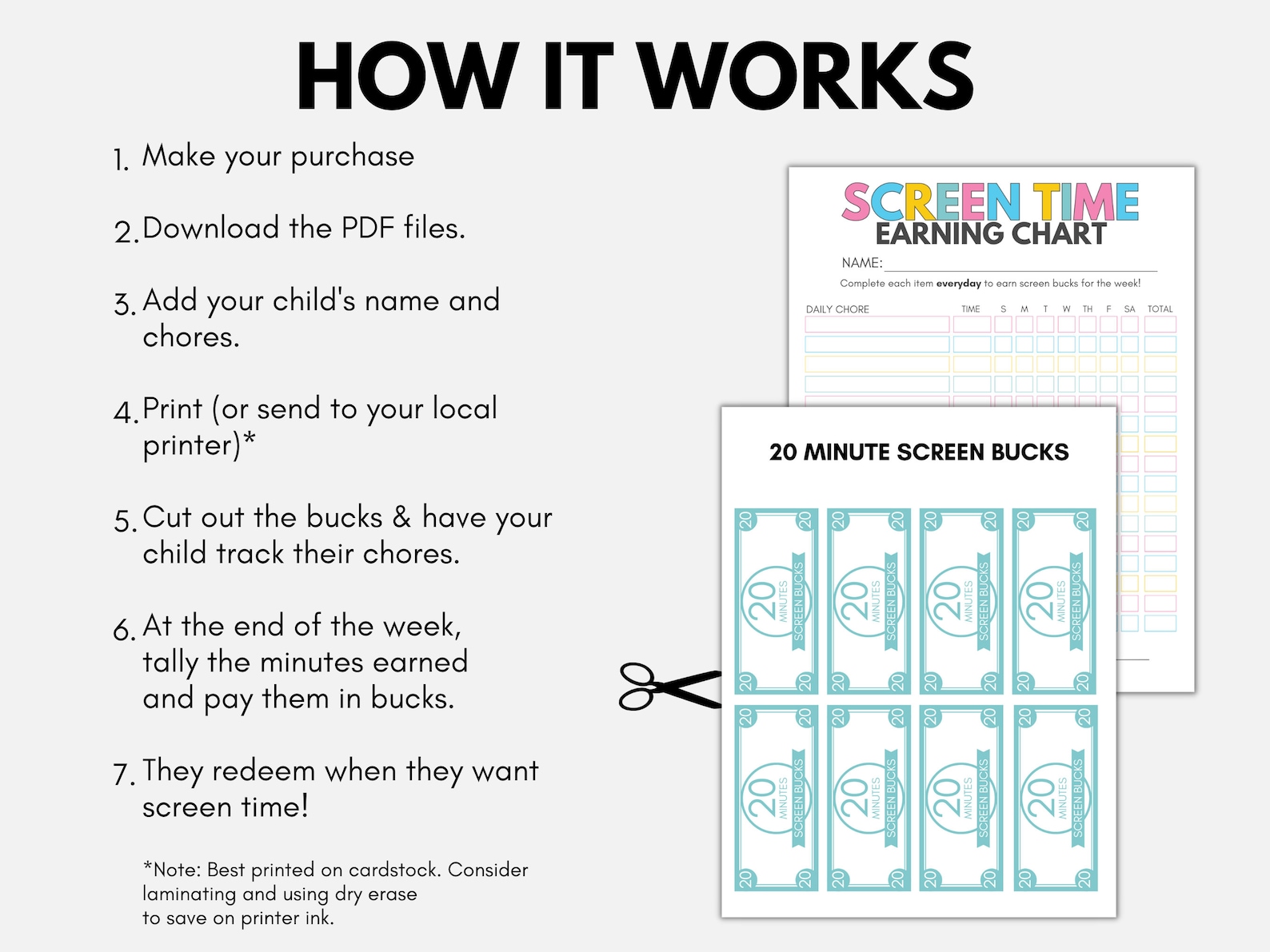 Screen Time Checklist, How to Earn Screen Time, Screenbucks, Kid Chore ...
