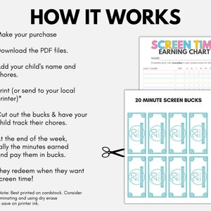 Screen Time Checklist, How to Earn Screen Time, Screenbucks, Kid Chore ...