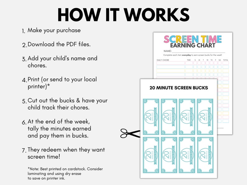 Screen Time Checklist, How to Earn Screen Time, Screenbucks, Kid Chore ...