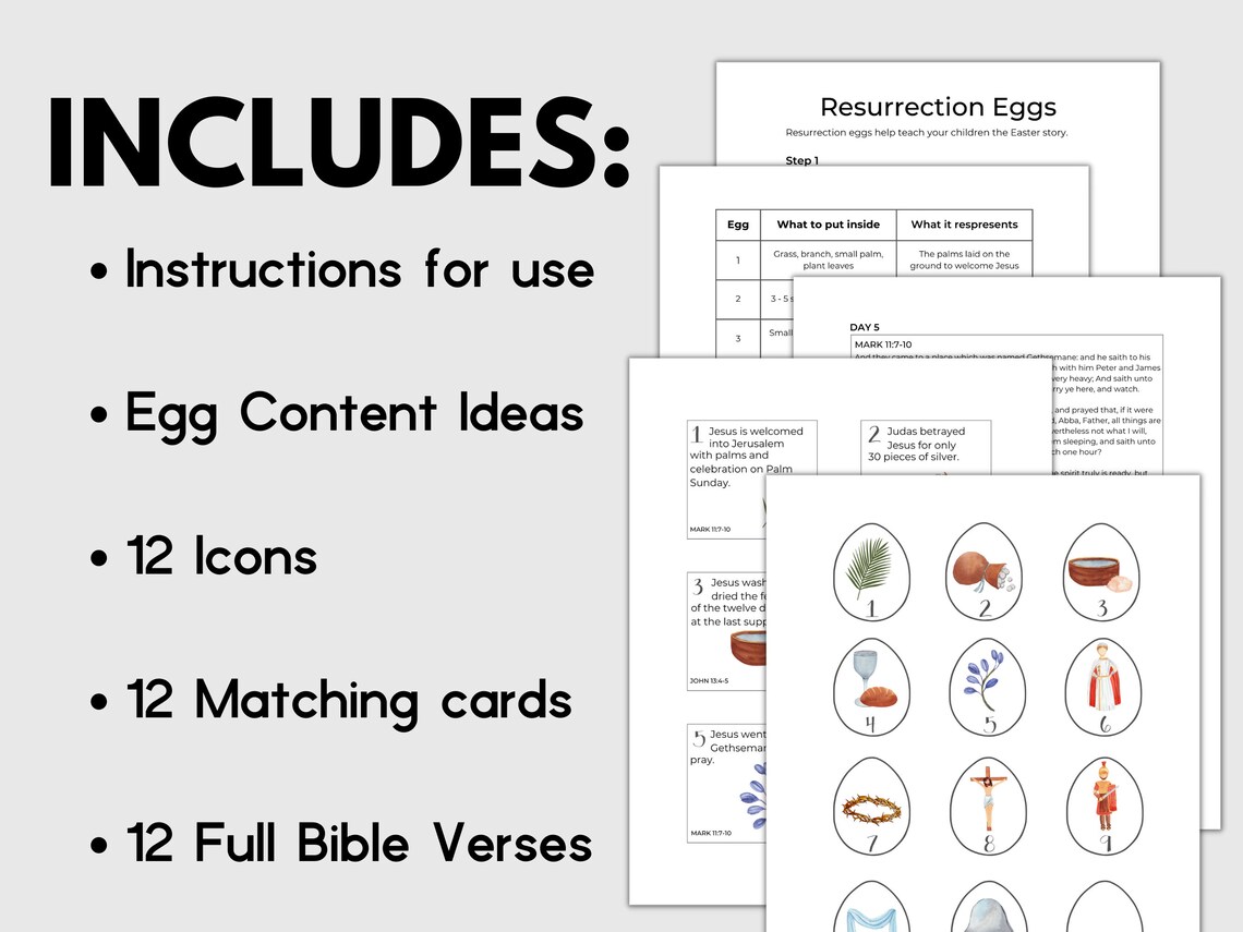 Resurrection Eggs Printable, Printable Easter Story Cards, Bible Verse ...