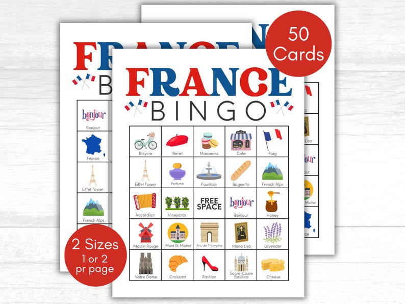 France Bingo, France Bingo Cards Printable Game, Paris France Travel ...