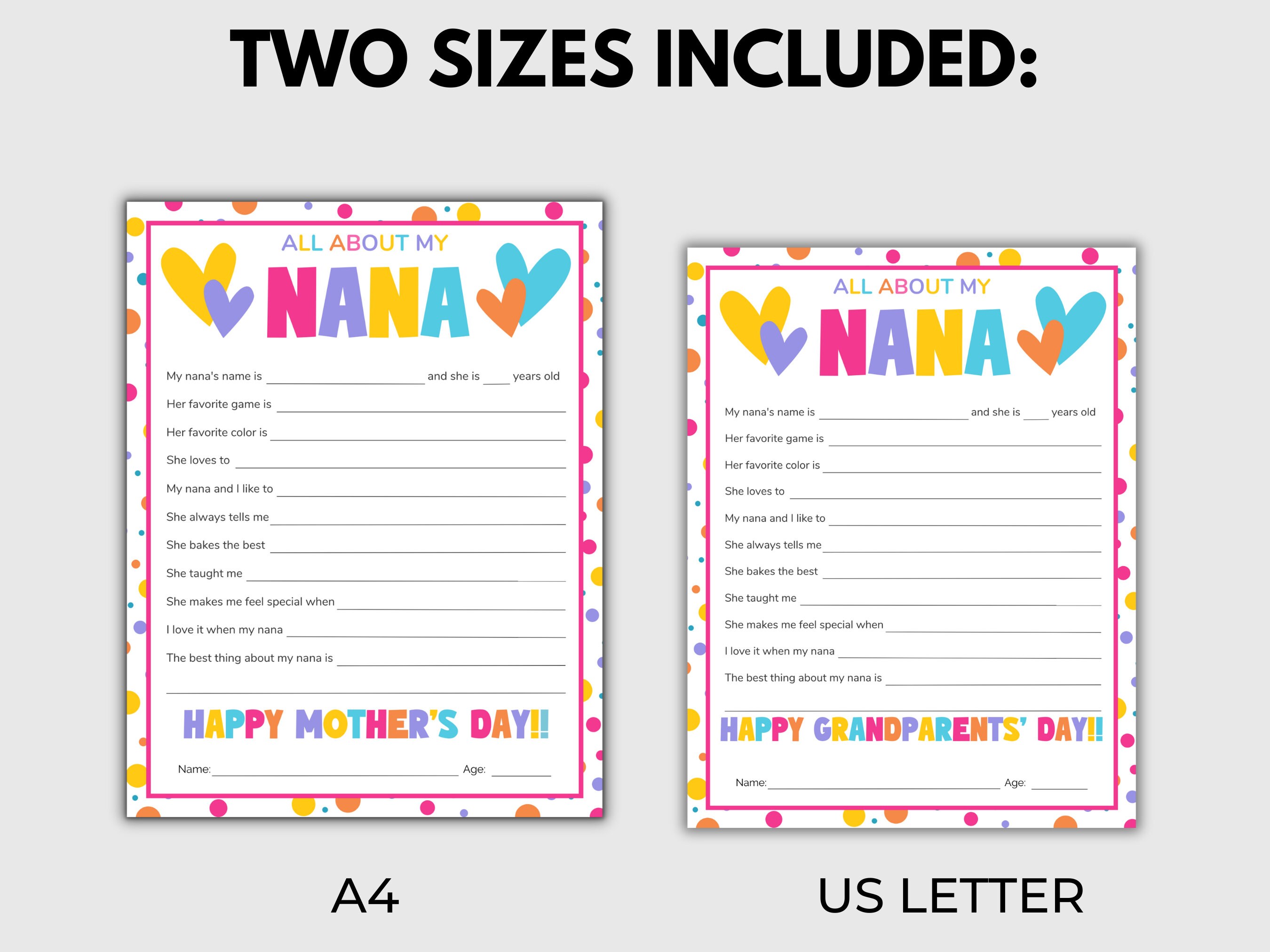 All About My Nana Printable, Grandma Mother's Day Gift, All About ...