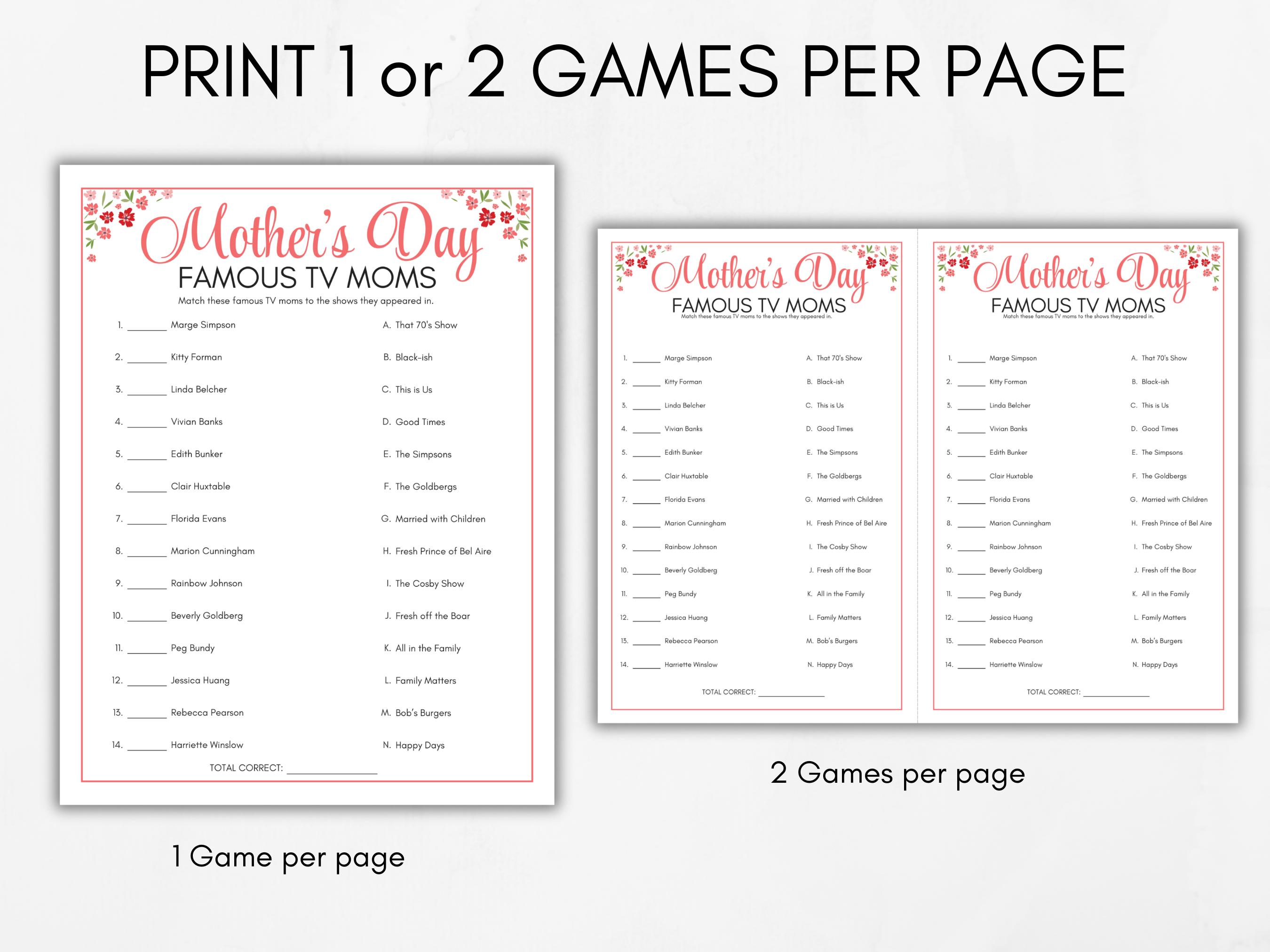 Mother's Day Famous Moms Match Game, Mother's Day Celebrity Match Game ...