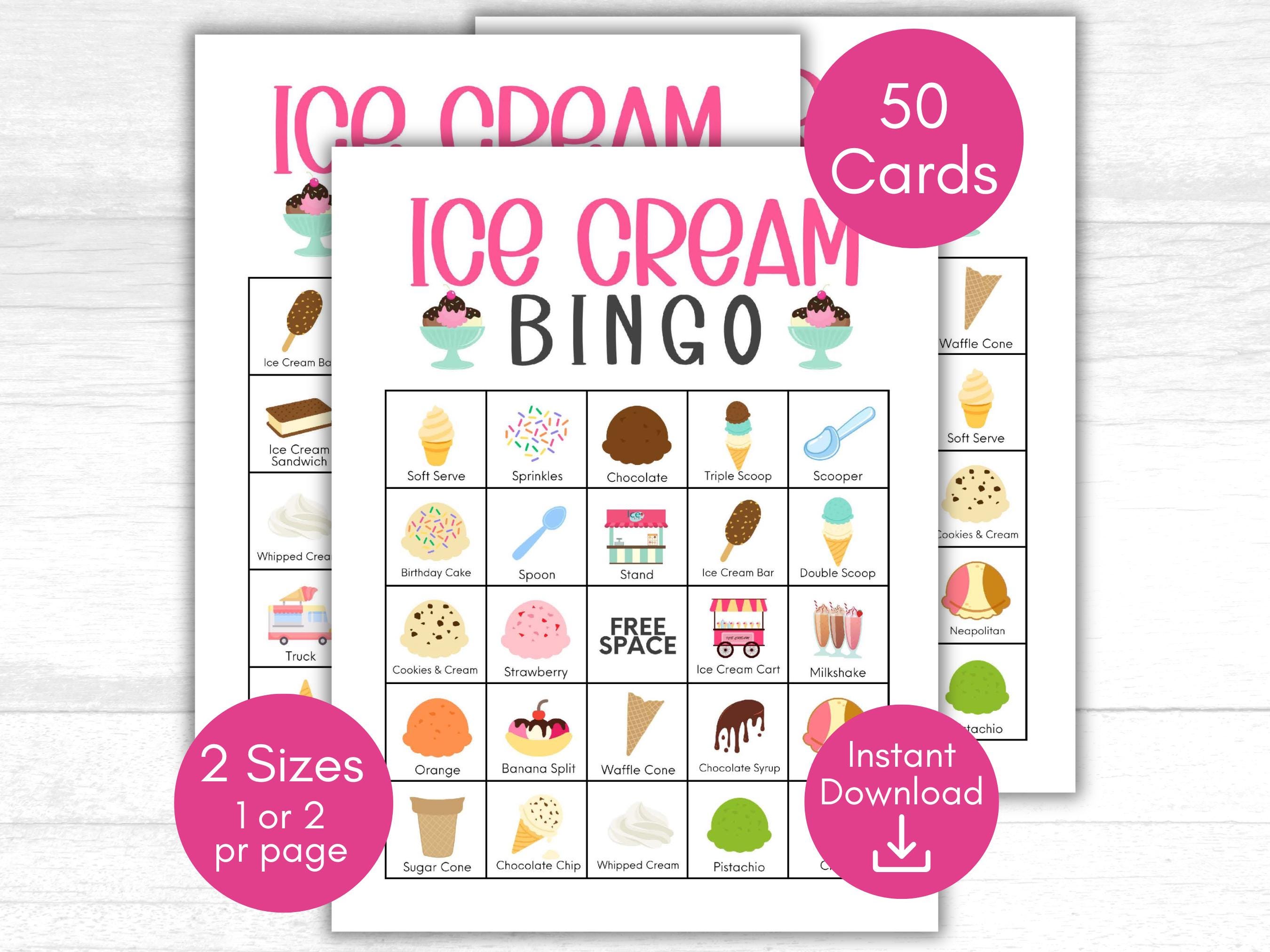 Ice Cream Bingo, Ice Cream Shop Bingo, Printable Bingo Cards, Ice Cream ...