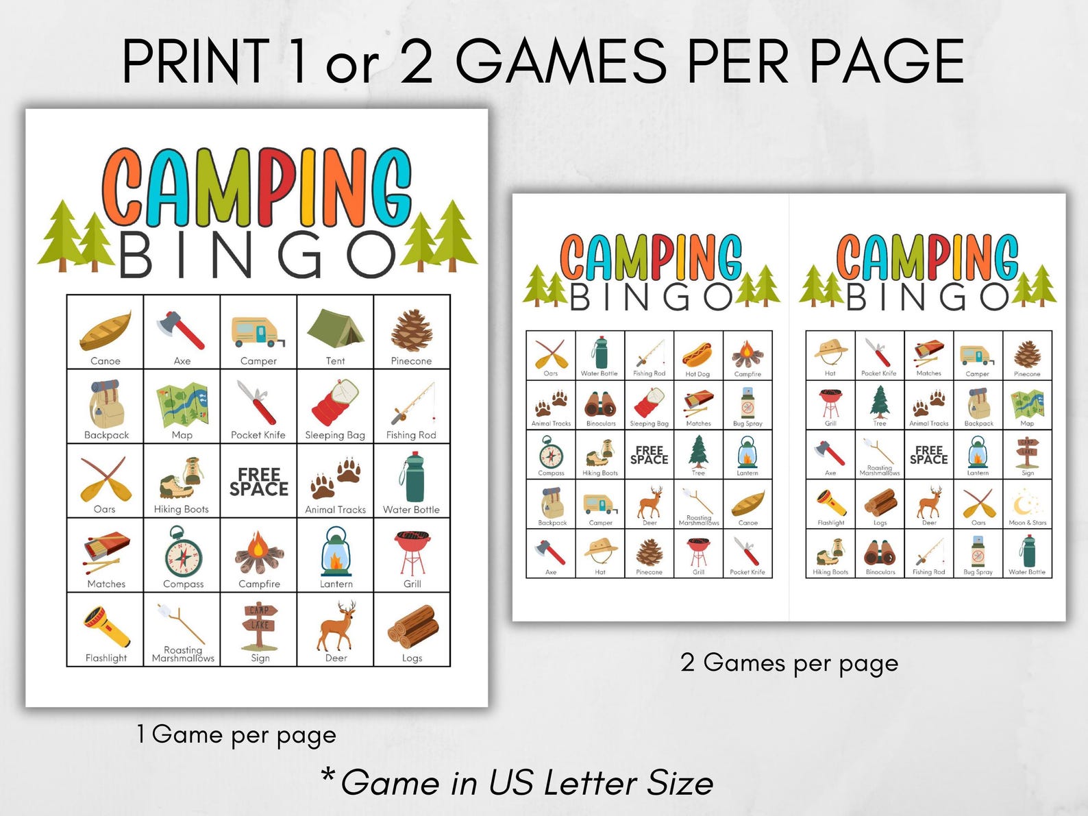 Camping Bingo Cards Printable Game, Camping Party Game, Camping ...