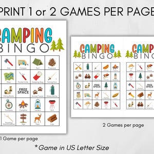 Camping Bingo Cards Printable Game, Camping Party Game, Camping ...